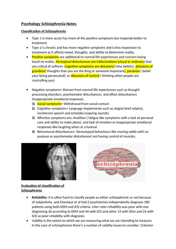 AQA psychology Schizophrenia notes | Teaching Resources AQA psychology Schizophrenia notes | Teaching Resources