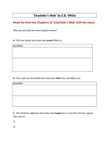 Year 3 'Charlotte's Web' Lesson (Chapters 1 to 3) | Teaching Resources