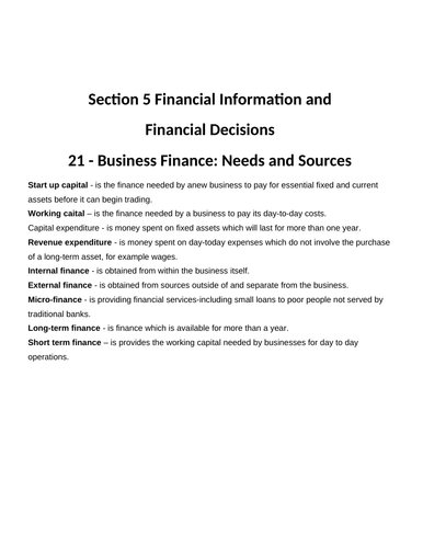 IGCSE - Business Studies - Section 5 - Financial Information and ...