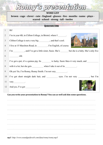 Oral comprehension - Ronny's presentation (English / ESL) | Teaching ...