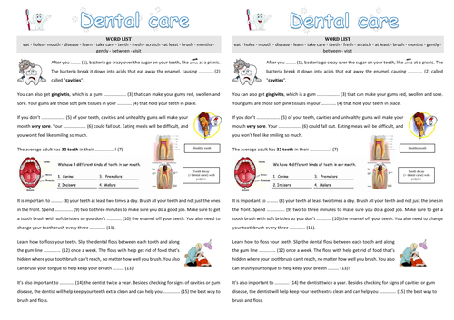 Written comprehension - Dental care (English / ESL) | Teaching Resources