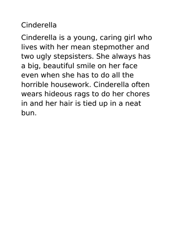 Character Description - Cinderella | Teaching Resources