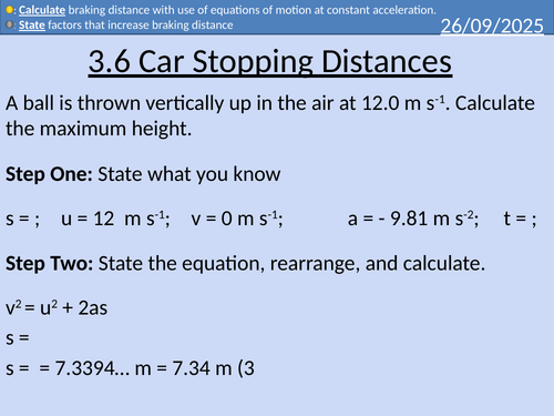 OCR AS level Physics: Stopping Distances | Teaching Resources