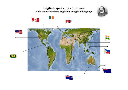 English speaking countries - Map using the Gall-Peters projection ...