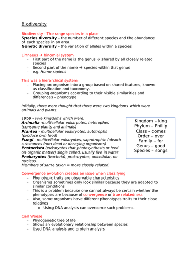 Edexcel A Level Biology A -Topic 4: Biodiversity, Natural Selection ...