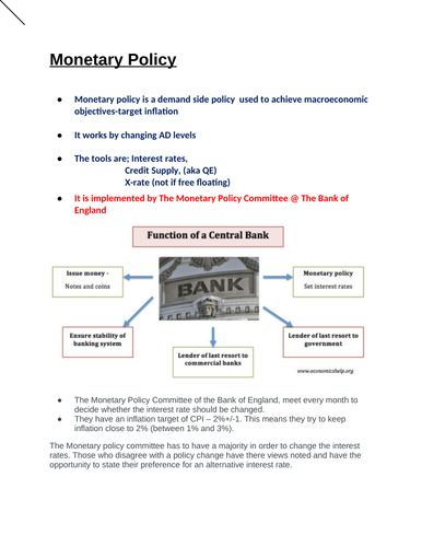 Economics: The Monetary Policy + Quantitative Easing (NEW SPEC) - Edexcel | Teaching Resources
