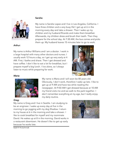 English Reading on Morning Routines (ELL / EFL /ESL) | Teaching Resources
