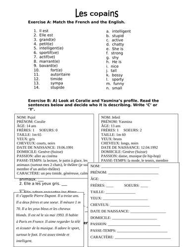 French: describing friends (adjectives) | Teaching Resources