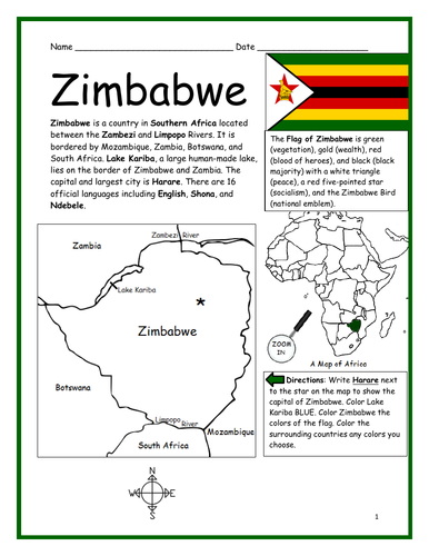 ZIMBABWE - Introductory Geography Worksheet | Teaching Resources