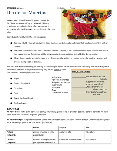 Día de los Muertos - Class Altar - Spanish - Year 7 - Year 8 -Year 9 ...