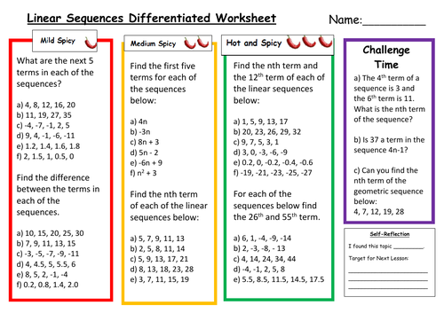 Nth Term of Linear Sequences Differentiated Worksheet with Answers ... Nth Term of Linear Sequences Differentiated Worksheet with Answers ...