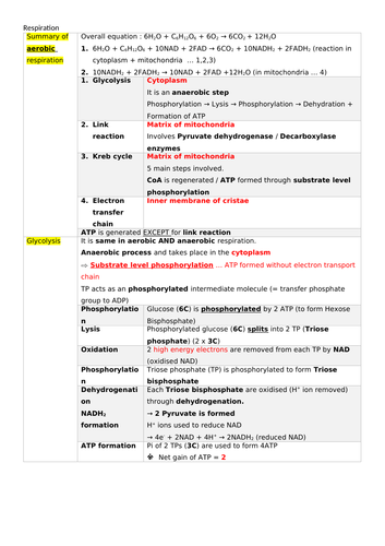 OCR Biology A Module 5 Respiration and Photosynthesis Ultimate Summary ...
