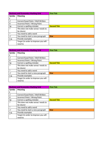 Marking Grid for excercise books | Teaching Resources