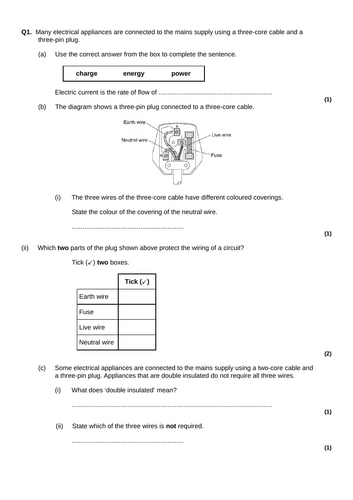 NEW AQA GCSE (2016) Physics - Cables & Plugs | Teaching Resources