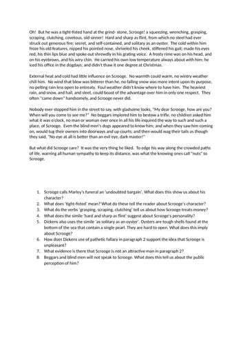 A Christmas Carol by Charles Dickens - Key Extracts and Questions ...