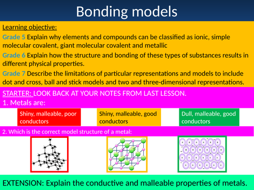 GCSE EDEXCEL Science 9-1 - Chemistry - CC7d Bonding models | Teaching ...