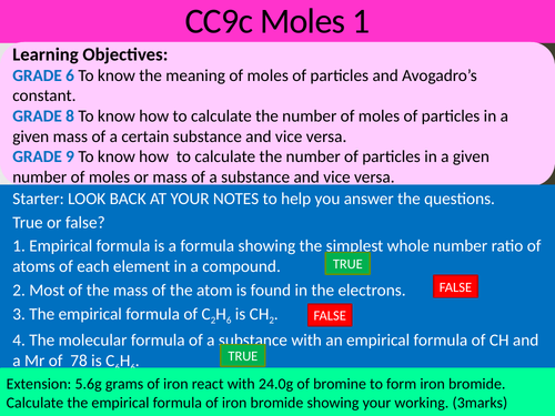 Gcse Edexcel Science 9 1 Chemistry Cc9c Moles Teaching Resources