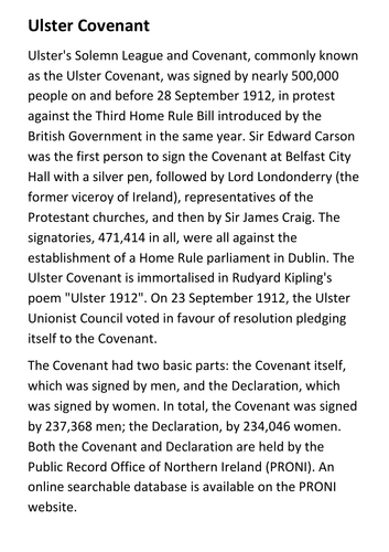 Ulster Covenant Handout | Teaching Resources