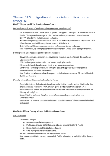 Edexcel French A Level notes for theme 3 | Teaching Resources