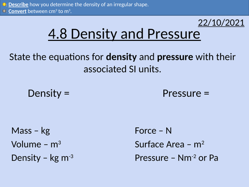 OCR AS level Physics: Density and Pressure | Teaching Resources