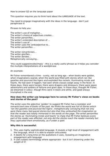 How to answer Q2 on AQA Language Paper 1 | Teaching Resources