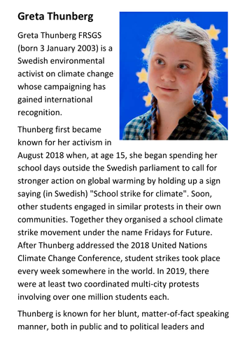 Greta Thunberg Handout | Teaching Resources