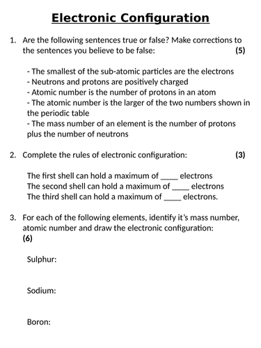 NEW AQA GCSE (2016) Chemistry - Electronic Configuration Homework ... NEW AQA GCSE (2016) Chemistry - Electronic Configuration Homework ...