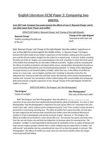 GCSE Power and Conflict Poetry: 6 comparison paragraphs based on ...
