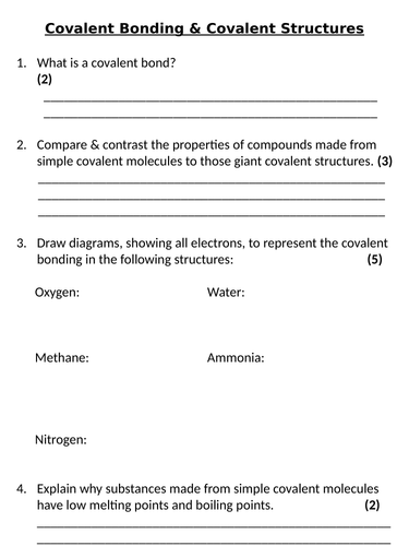 NEW AQA GCSE (2016) Chemistry - Covalent Bonding & Covalent Structure ...