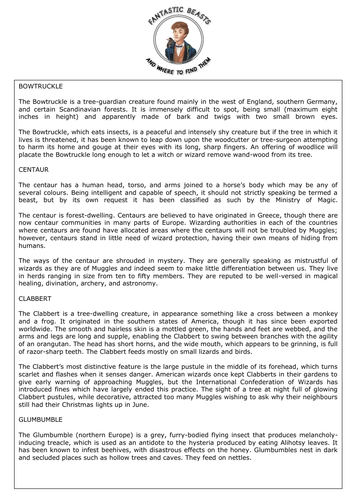 Fantastic Beasts Harry Potter SATs Style Reading Paper | Teaching Resources