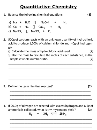 NEW AQA GCSE (2016) Chemistry - Quantitative Chemistry Homework ...