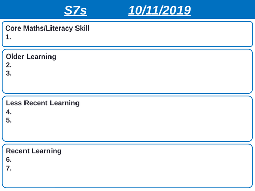 Retrieval Practice / Starter Sevens | Teaching Resources