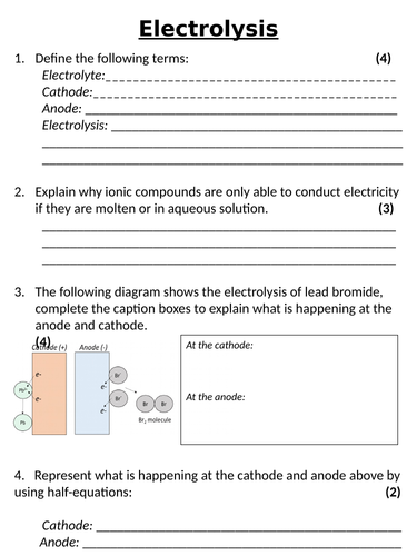 NEW AQA GCSE (2016) Chemistry - Electrolysis Homework | Teaching Resources NEW AQA GCSE (2016) Chemistry - Electrolysis Homework | Teaching Resources