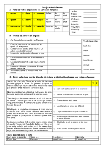 French GCSE School Routine & Time: Ma journée à l'école | Teaching ...