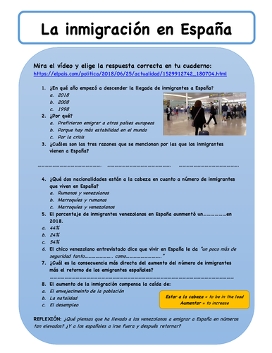 La inmigración en España hoy en día | Teaching Resources
