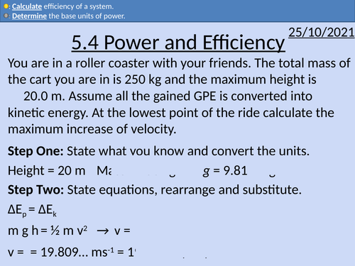 OCR AS level Physics: Power and Efficiency | Teaching Resources