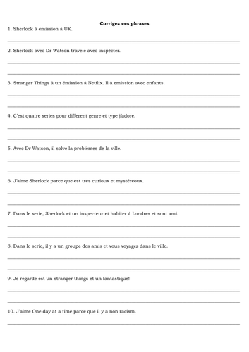 Corrigez ces phrases | Teaching Resources