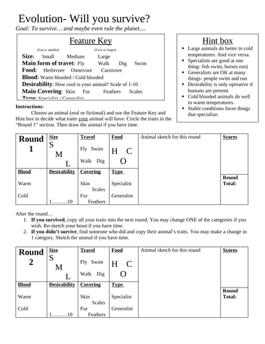 Evolution- Natural Selection Game | Teaching Resources