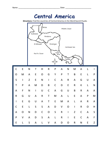 CENTRAL AMERICA WORD SEARCH PUZZLE | Teaching Resources