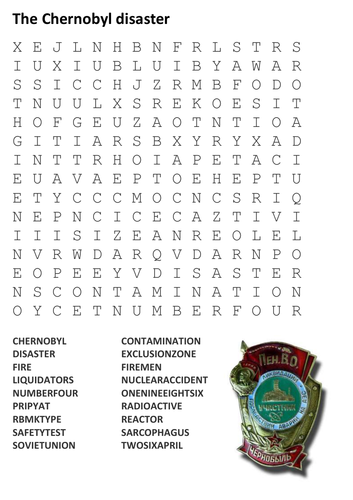 The Chernobyl disaster Word Search | Teaching Resources