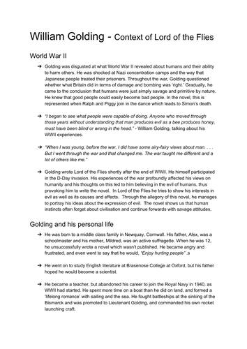 GCSE 9-1 English Literature Lord of the Flies Context | Teaching Resources GCSE 9-1 English Literature Lord of the Flies Context | Teaching Resources