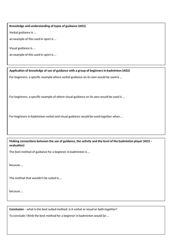 OCR GCSE PE 6 mark scaffolded question | Teaching Resources