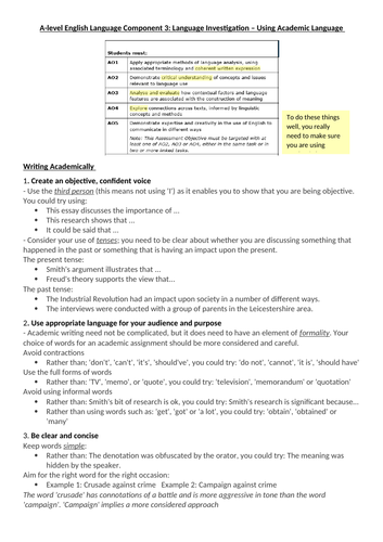A-level English Language: Using Academic Language in Responses ...