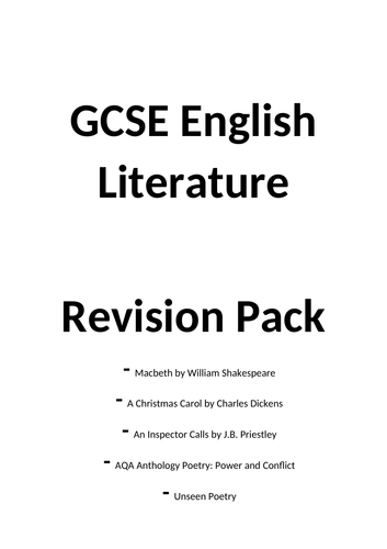 GCSE English Literature Revision Pack | Teaching Resources