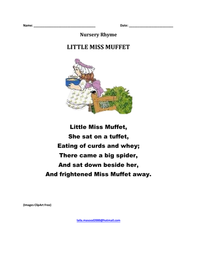 Nursery Rhyme: 'Little Miss Muffet' with Colouring page | Teaching ...