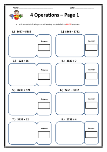 Y5 Operations Test (16 questions) | Teaching Resources