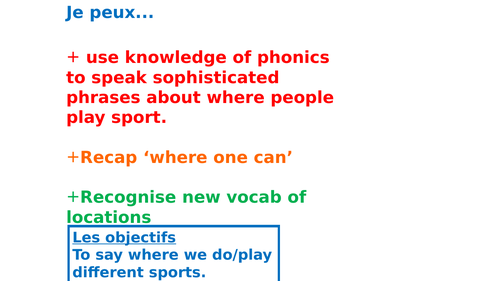French 24 SLIDES sports location | Teaching Resources