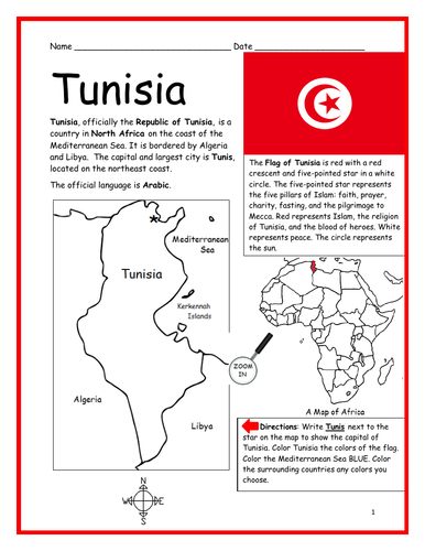 TUNISIA - Introductory Geography Worksheet | Teaching Resources