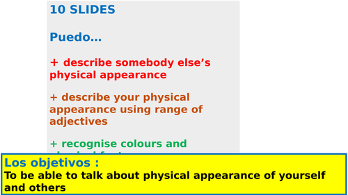 Spanish 10 SLIDES Physical Appearance | Teaching Resources