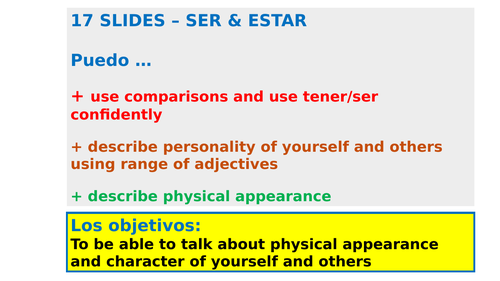 Spanish 17 SLIDES – SER & ESTAR | Teaching Resources